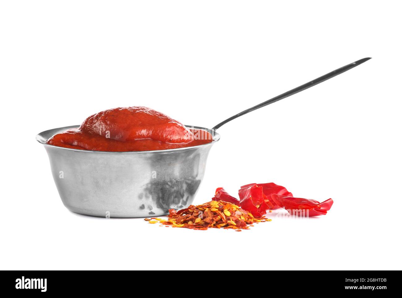 Bowl of chili sauce on white background Stock Photo - Alamy