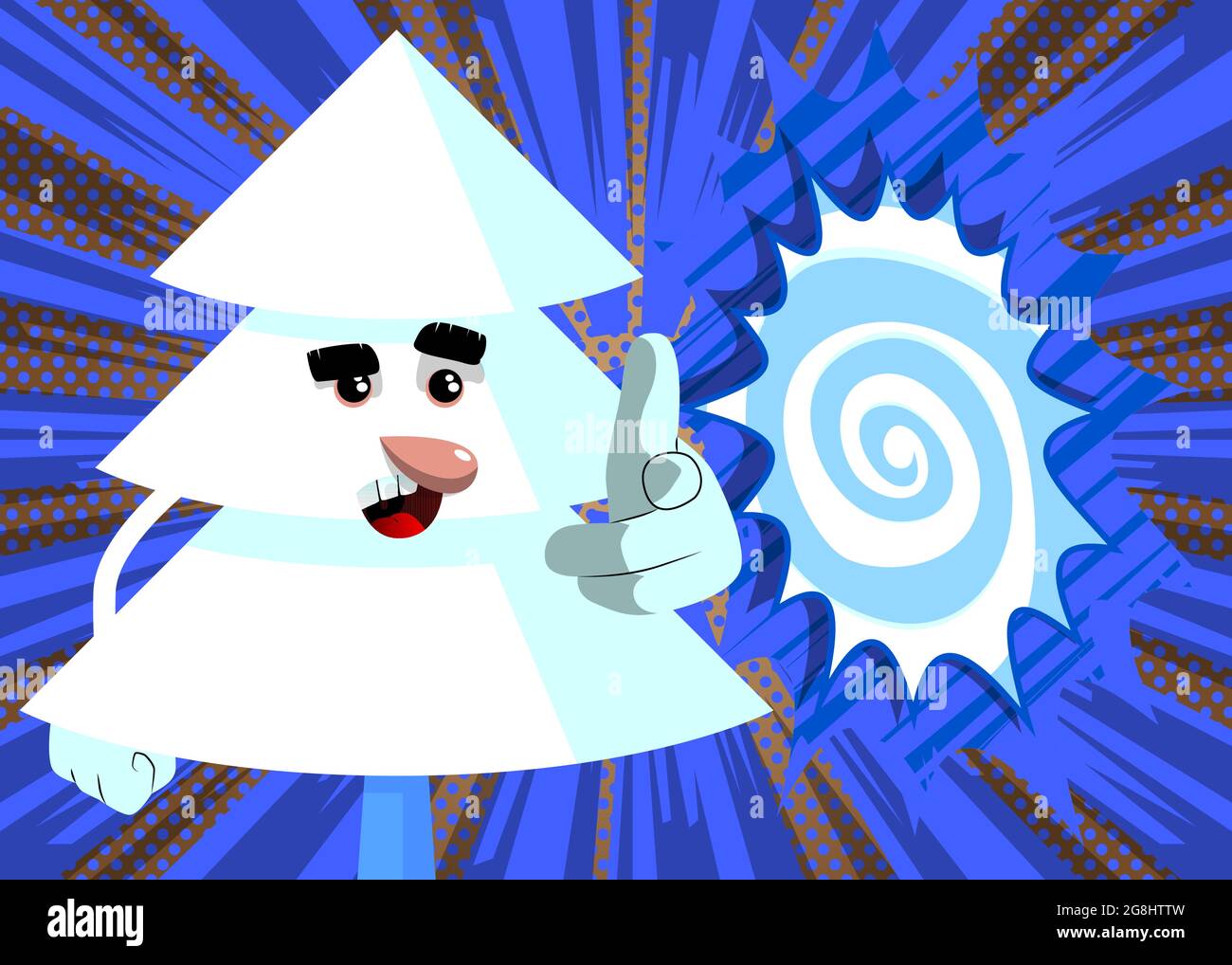 Cartoon winter pine trees with faces pointing at the viewer with his ...