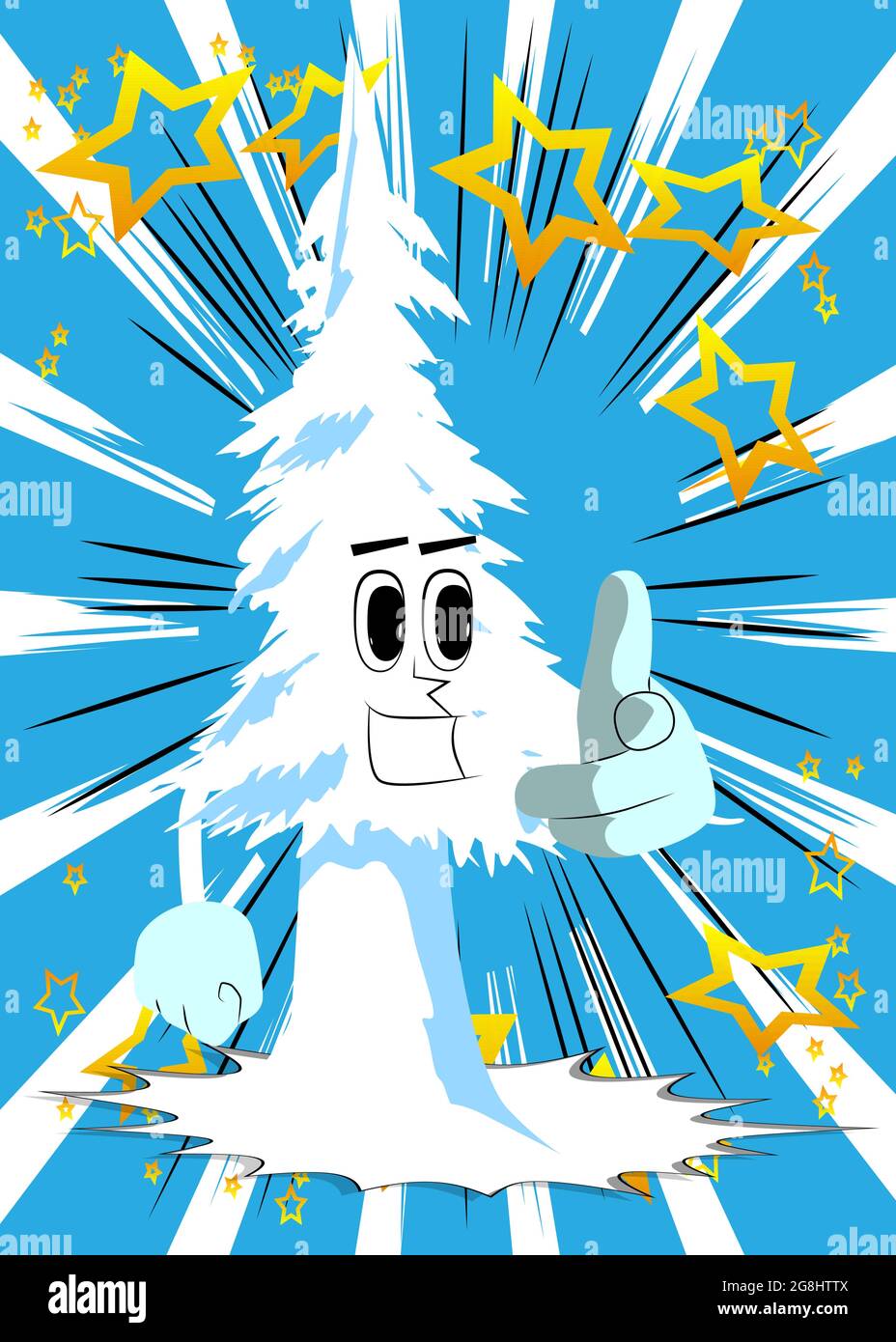 Cartoon winter pine trees with faces pointing at the viewer with his ...