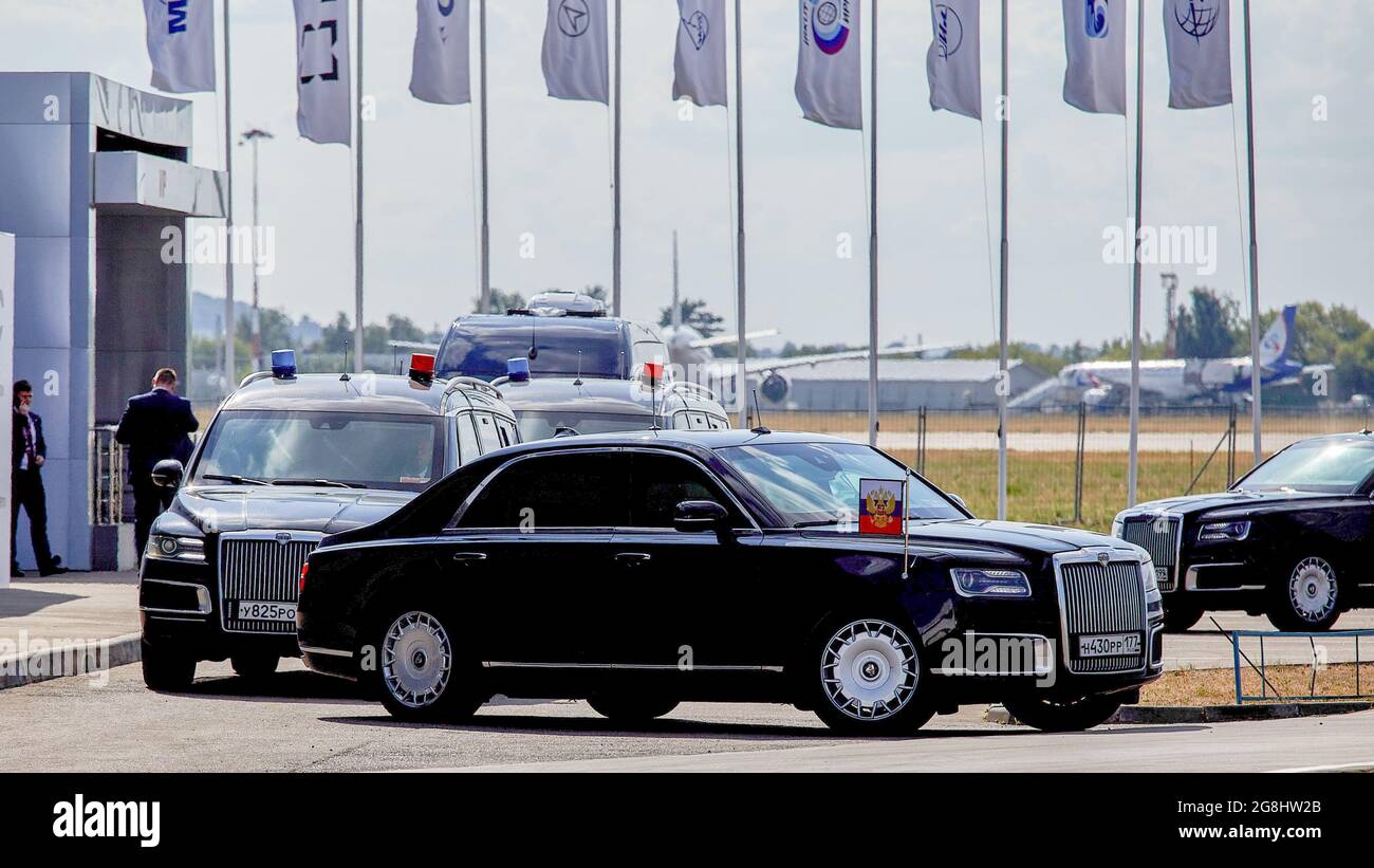 Motorcade of the Russian President Vladimir Putin departing, during the ...