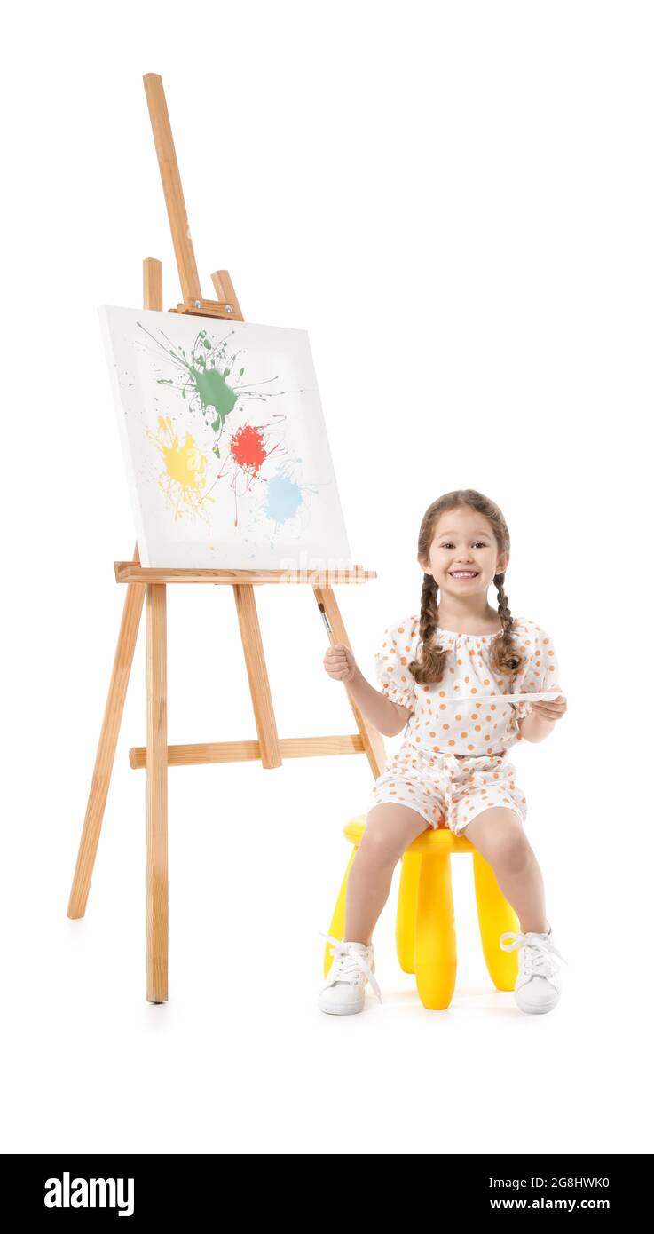 Cute little artist on white background Stock Photo - Alamy