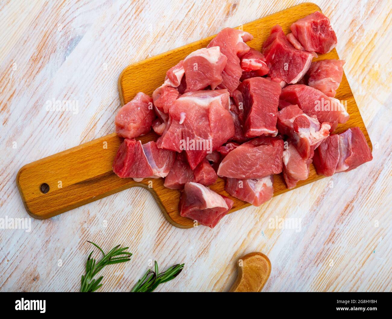 Uncooked chopped pork for stew Stock Photo - Alamy