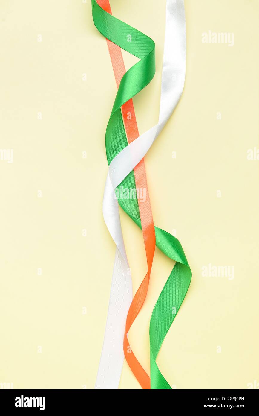 Ribbons in colors of Indian flag on light background Stock Photo - Alamy