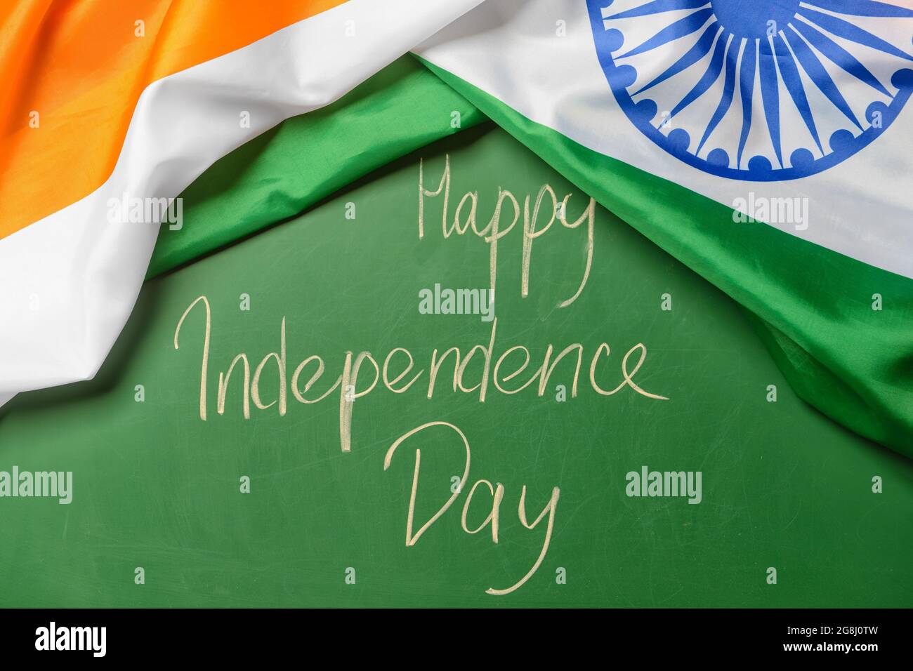 Indian flag and text HAPPY INDEPENDENCE DAY on color background Stock ...