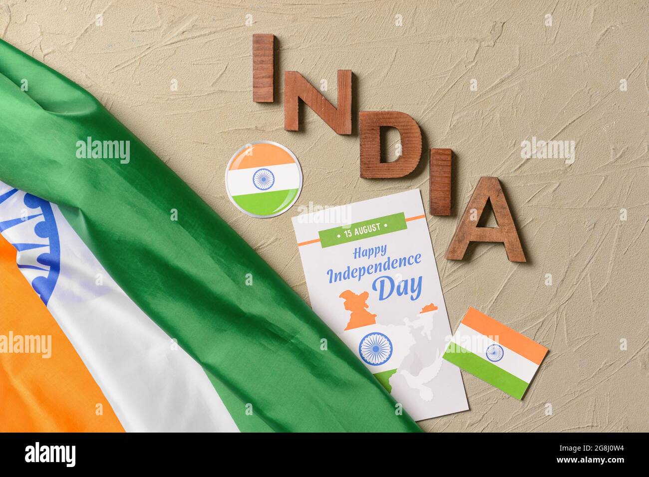 Composition for Indian Independence Day on grey background Stock Photo ...