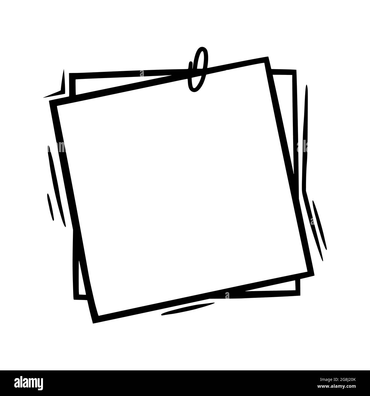 Doodle paper with paperclip. Empty sheets with clip for memos and ...