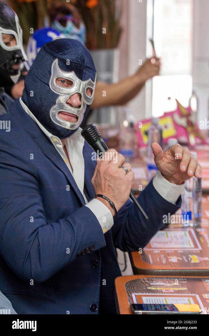 MEXICO CITY, MEXICO - JULY 14: Wrestler Blue Demon Jr during a Press ...