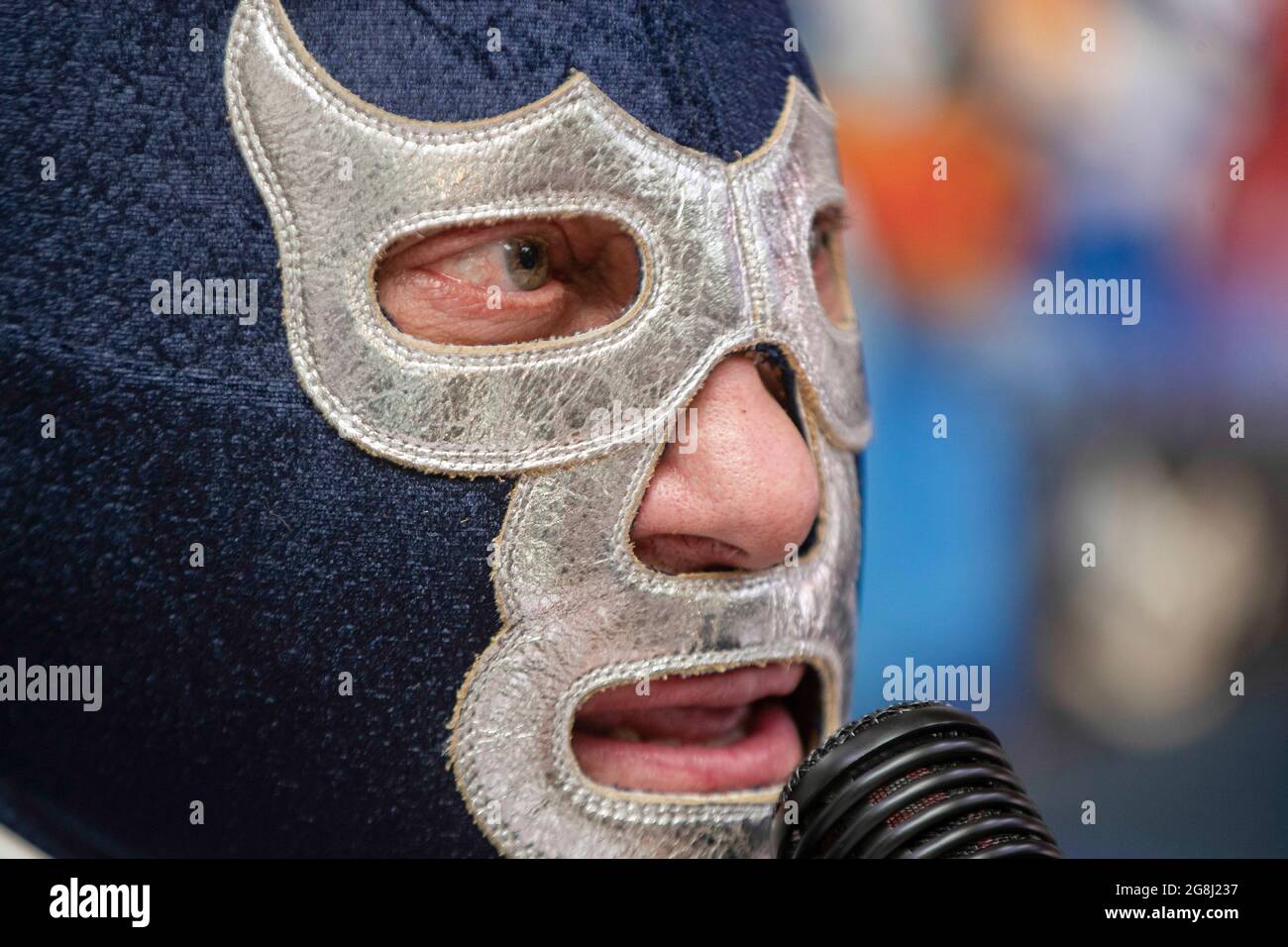 MEXICO CITY, MEXICO - JULY 14: Wrestler Blue Demon Jr during a Press ...