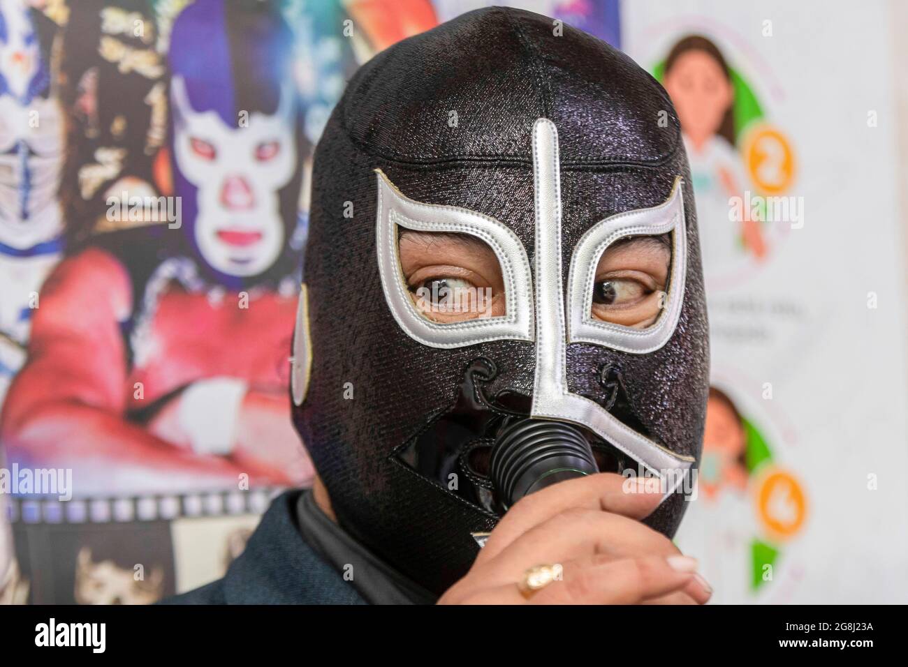 MEXICO CITY, MEXICO - JULY 14: Wrestler Rayo de Jalisco Jr during a ...