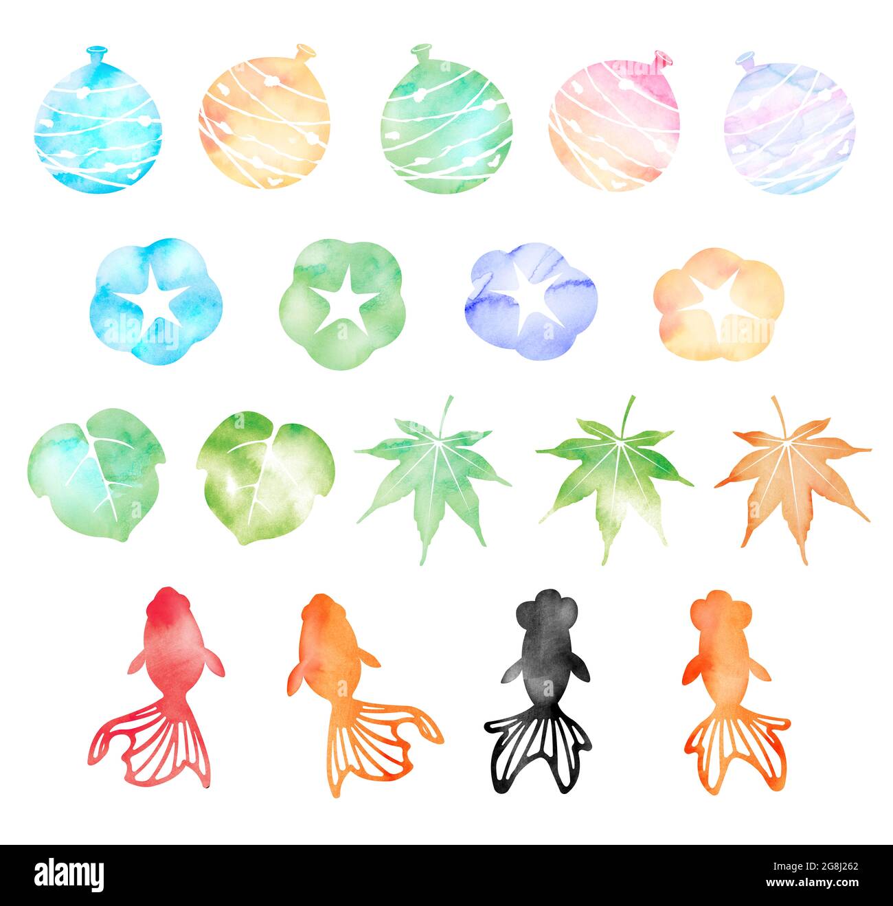 Summer motif watercolor painting illustration set for summer greeting ...