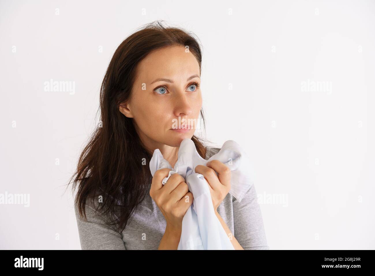 Female smelling fabric hi-res stock photography and images - Alamy