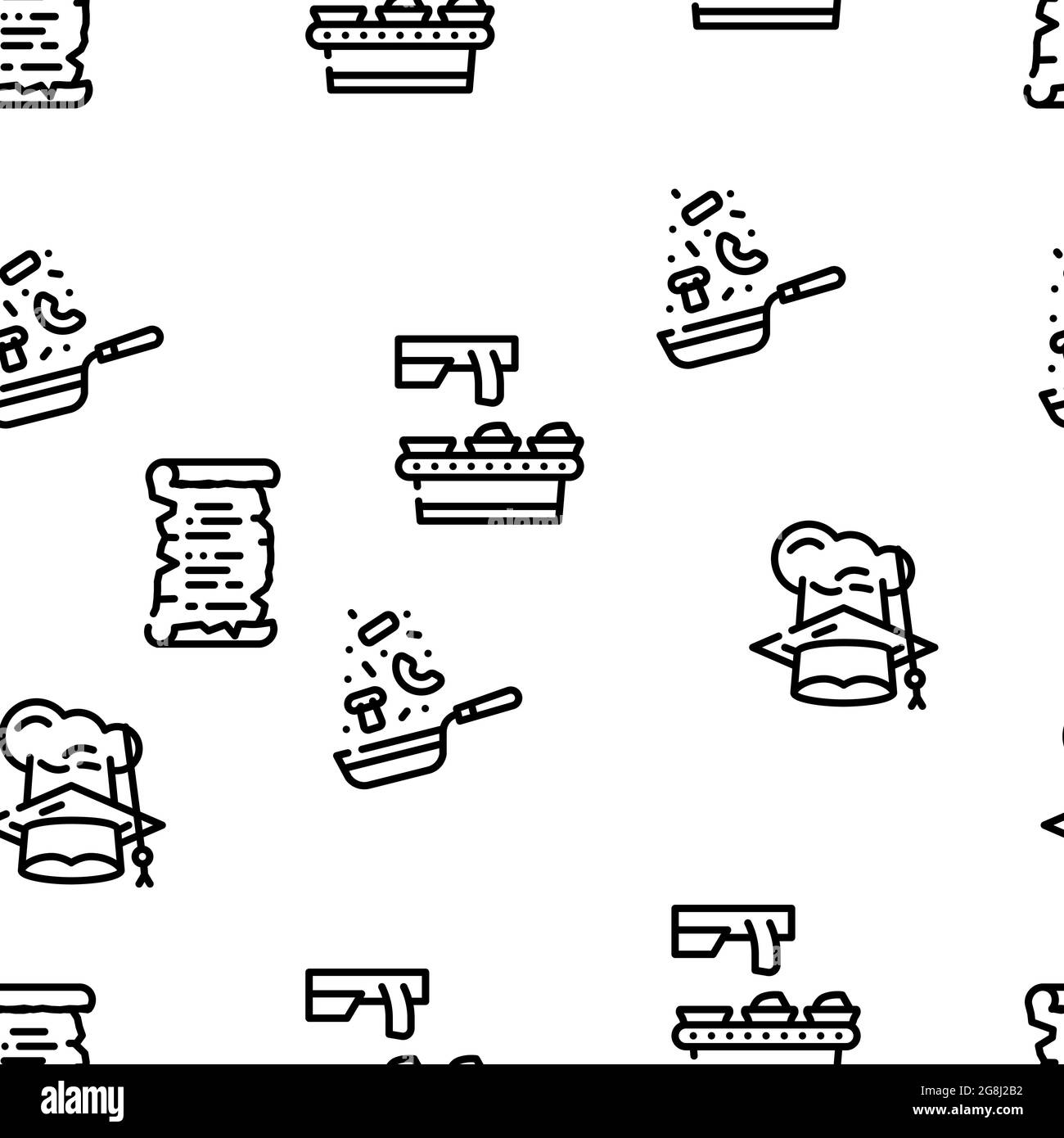 Food ingredients seamless pattern Black and White Stock Photos & Images ...