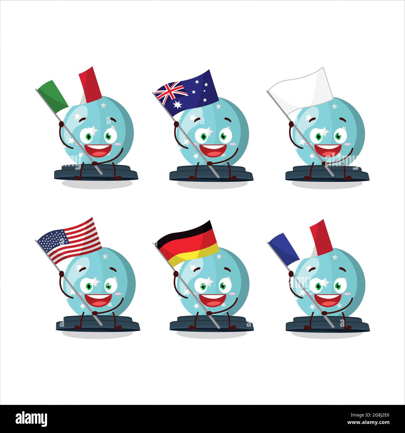 Magic crystal ball cartoon character bring the flags of various ...