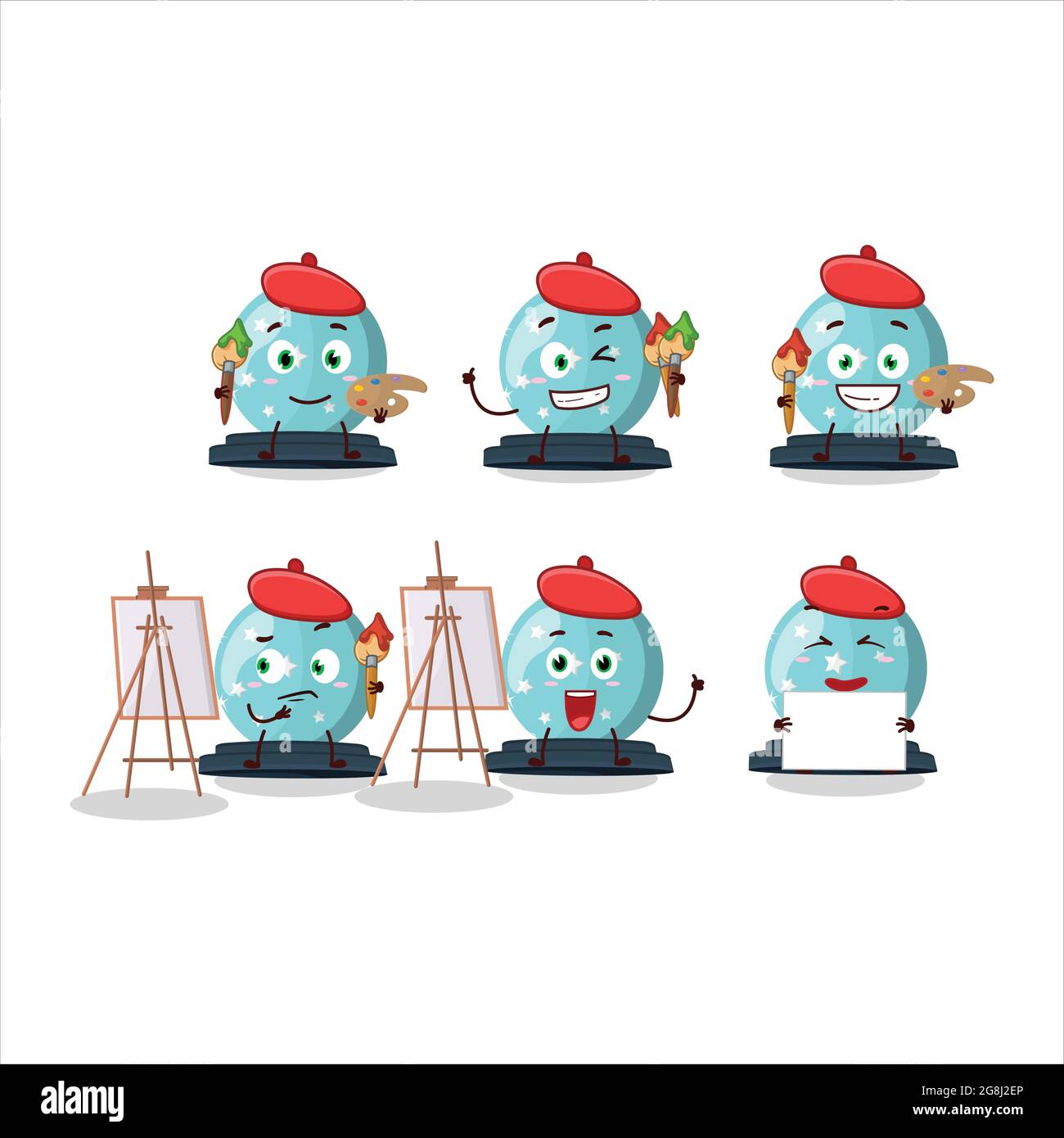 Artistic Artist of magic crystal ball cartoon character painting with a ...