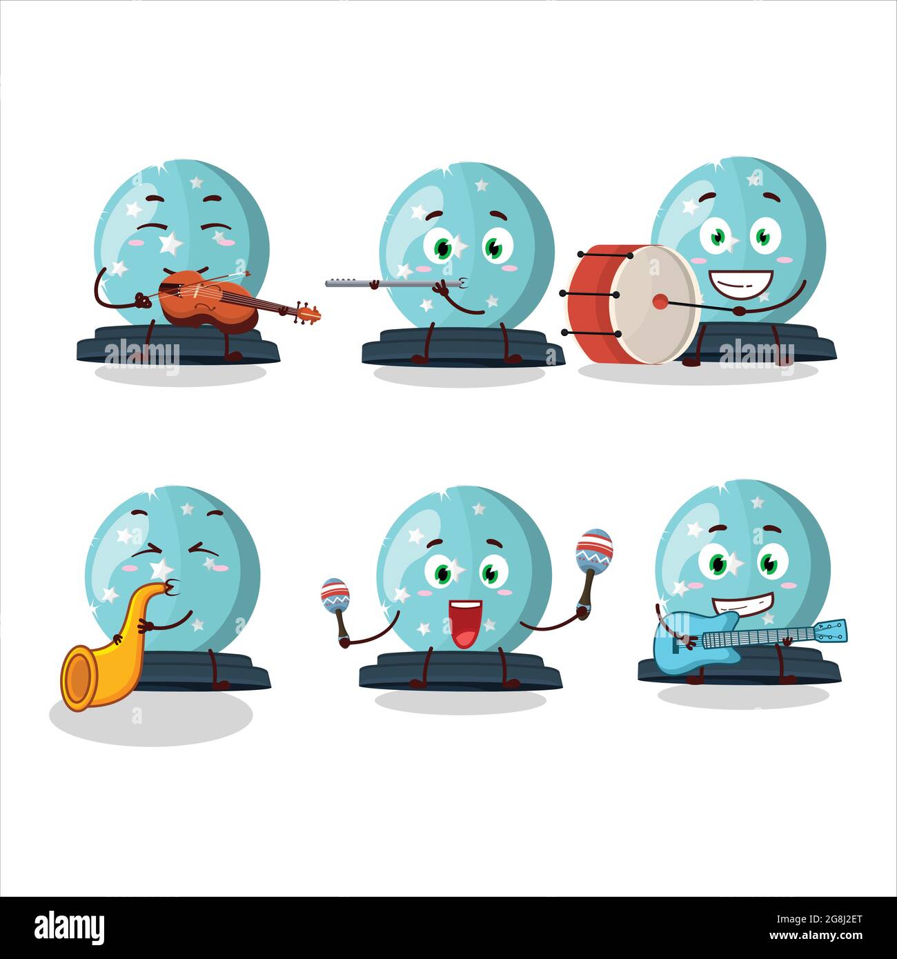 Cartoon character of magic crystal ball playing some musical ...