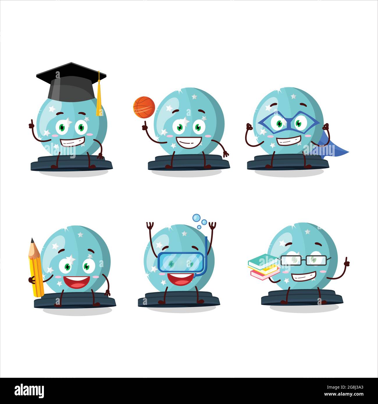 School student of magic crystal ball cartoon character with various ...