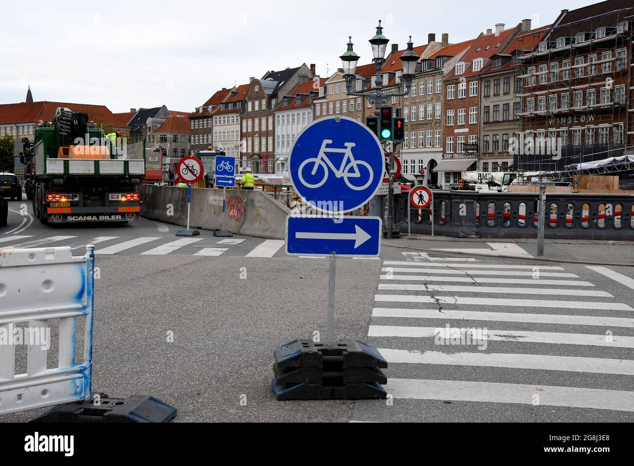 Copenhagen/Denmark 08 October 2018.. Traffic sign for bikersin danish ...