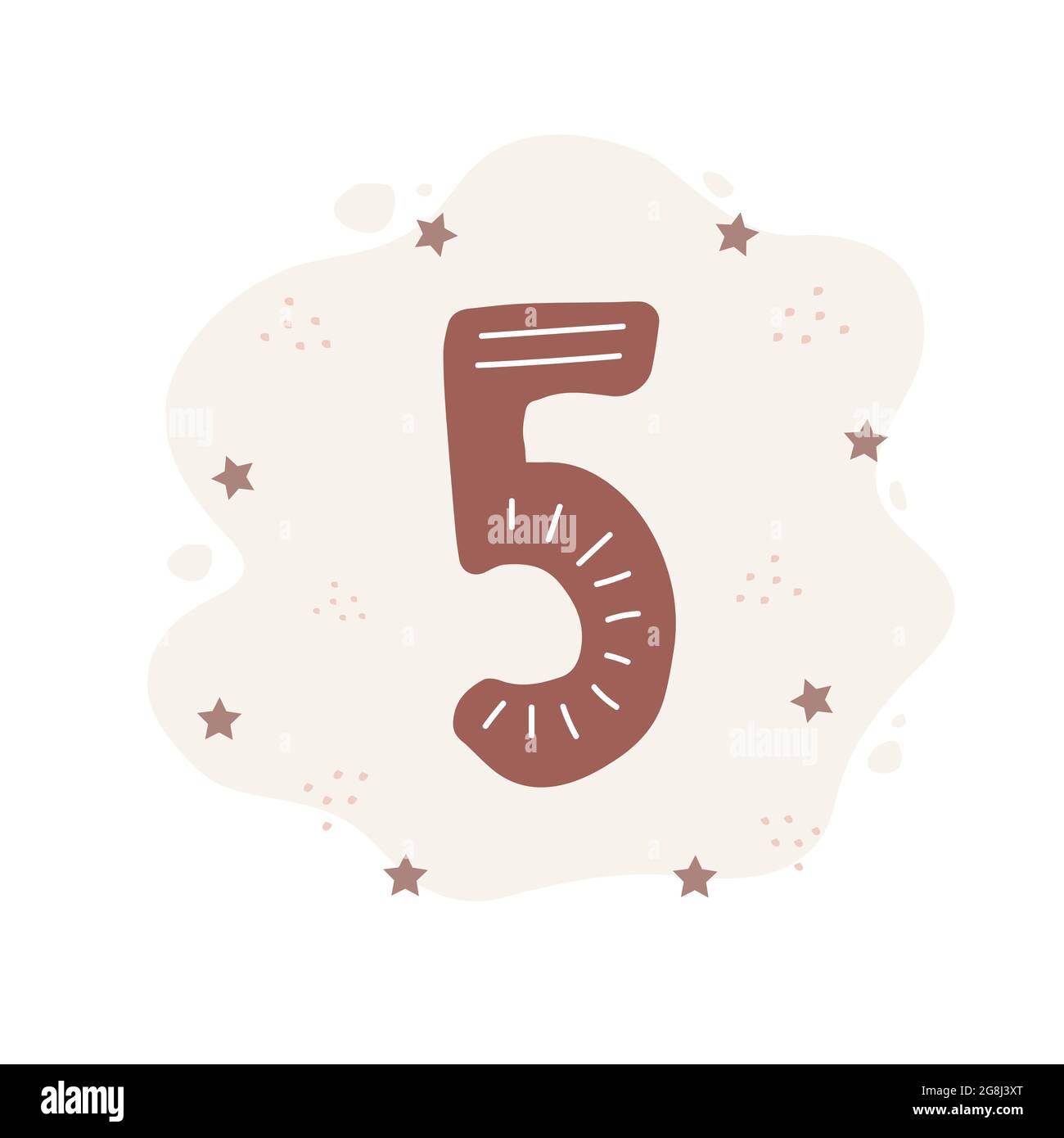Number five in boho style. Cute doodle element for birthday card ...