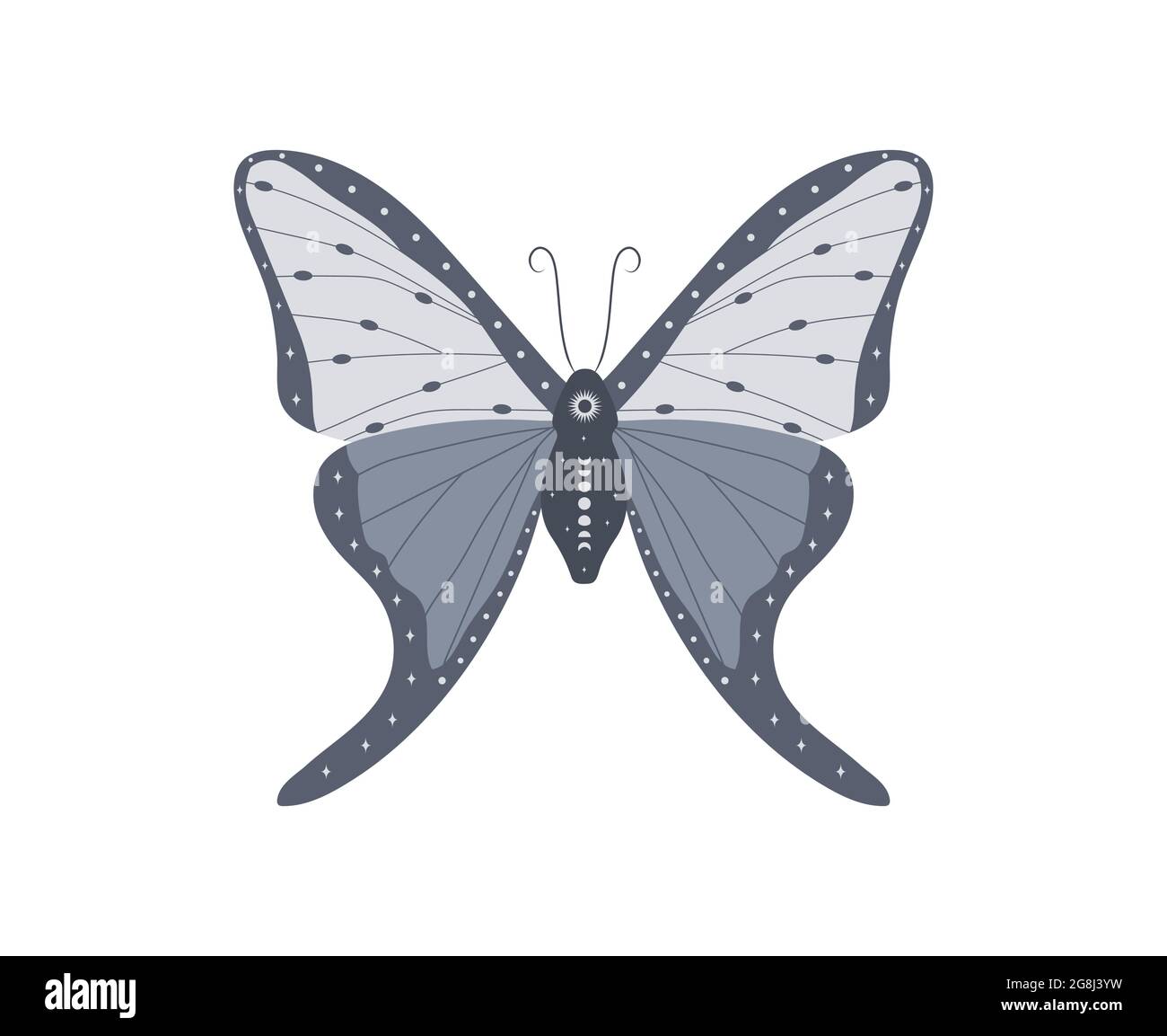 Boho butterfly. Insect with celestial elements. Witch and magic symbol ...