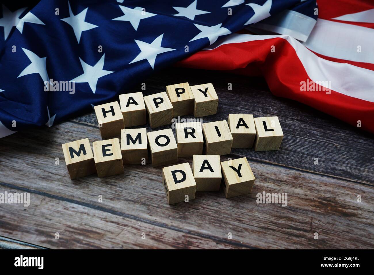 Happy Memorial Day Word alphabet letters with USA flag on wooden ...