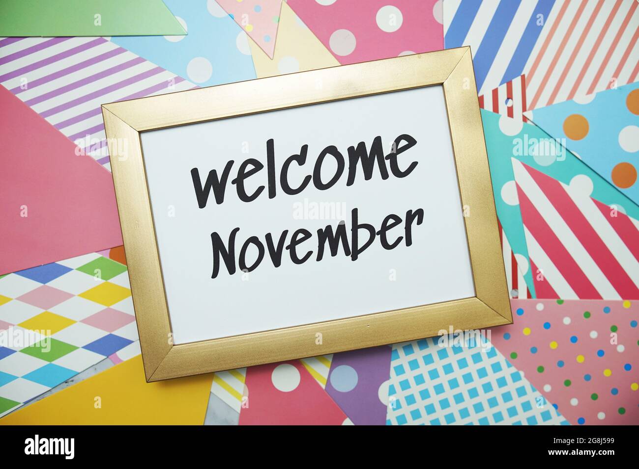 Welcome November text on colorful background Stock Photo - Alamy