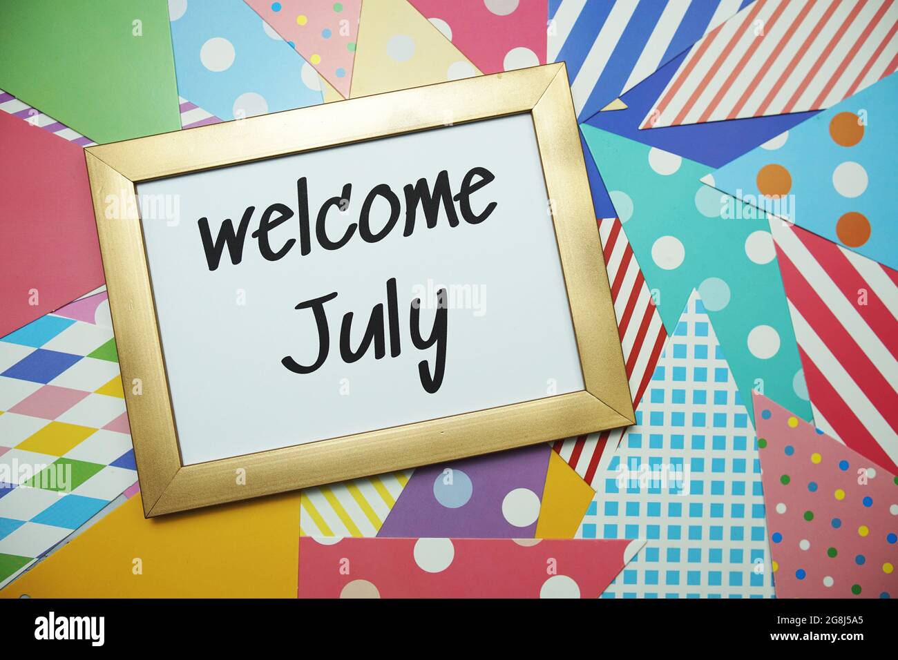 Welcome July text on colorful background Stock Photo - Alamy
