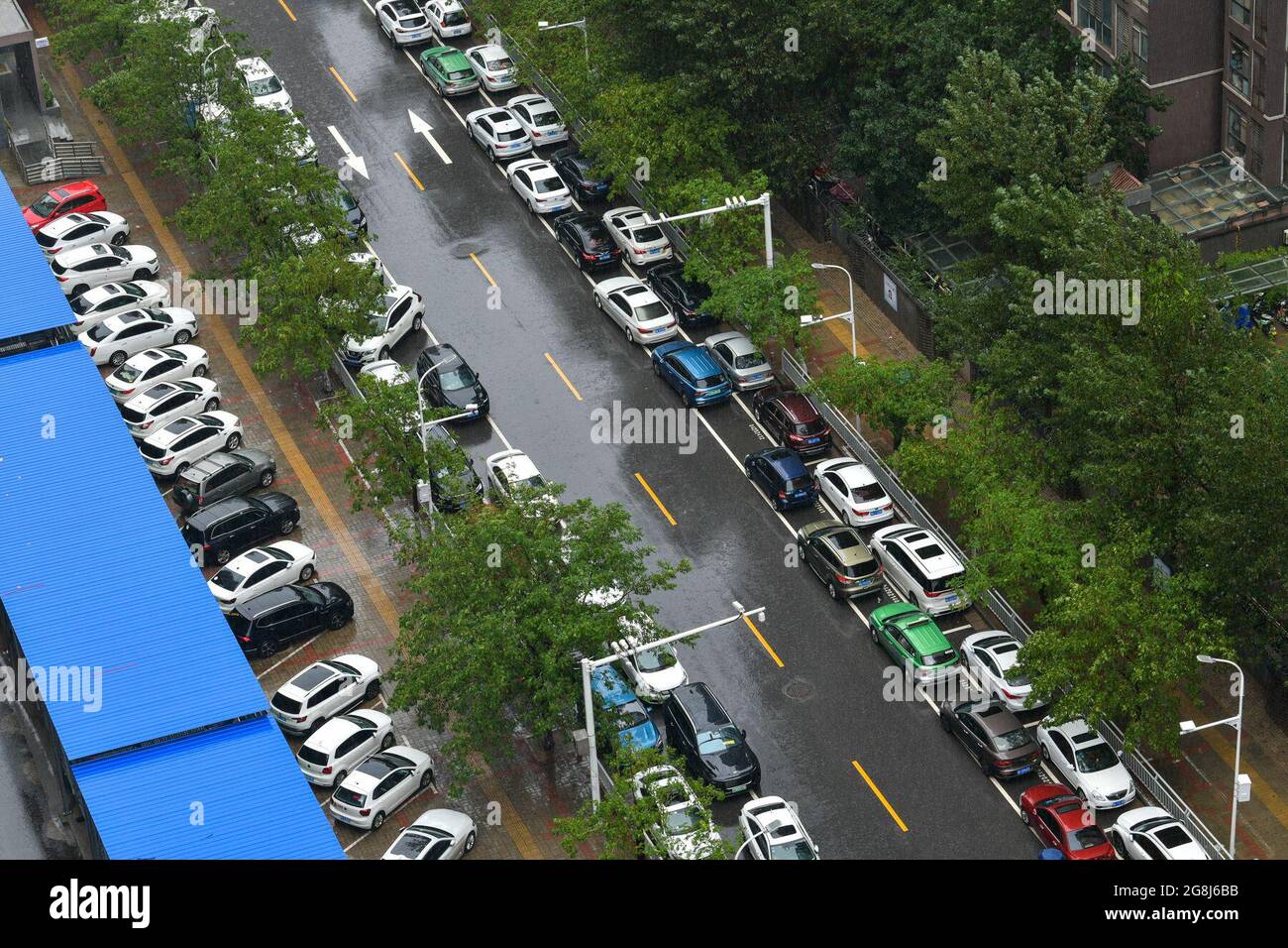 Aerial view of the rain pouring in Zhengzhou city, central China's ...