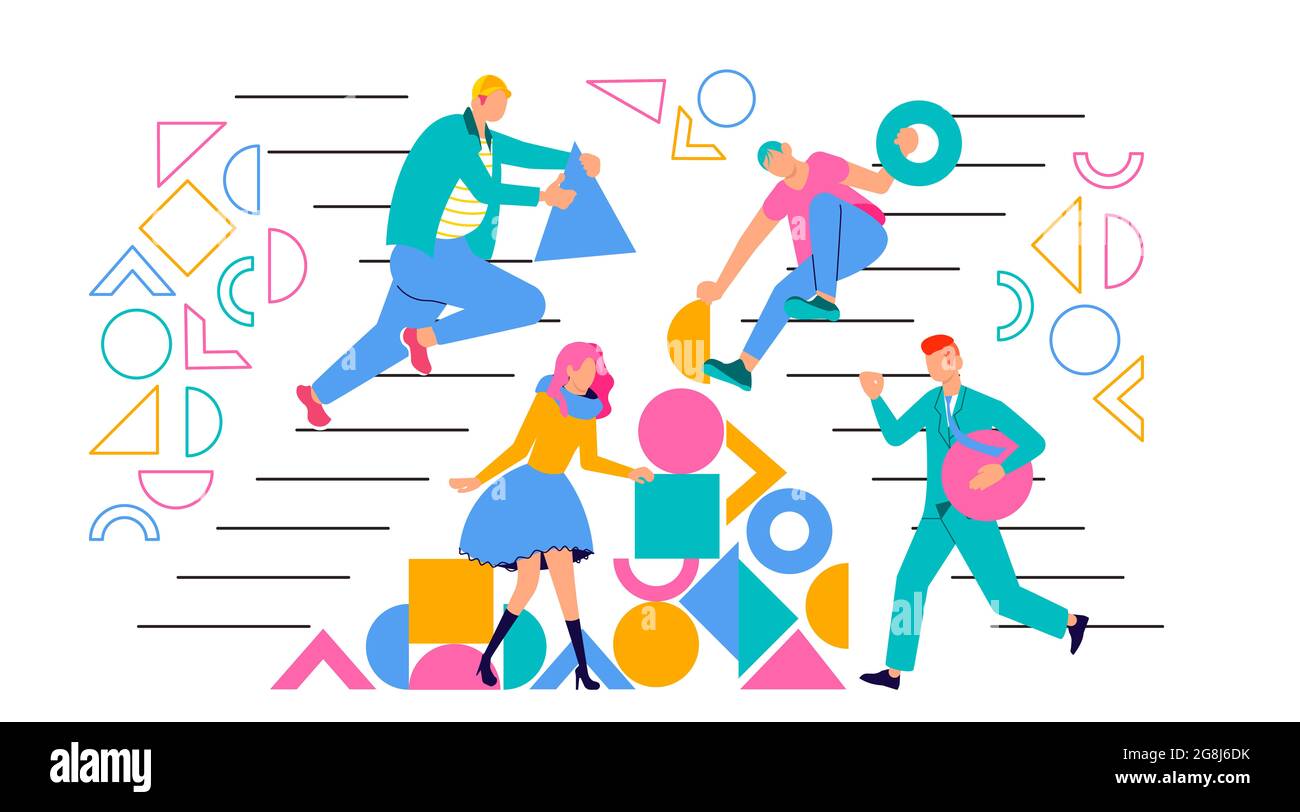 Successful business team building pyramid. People with puzzle jigsaw ...