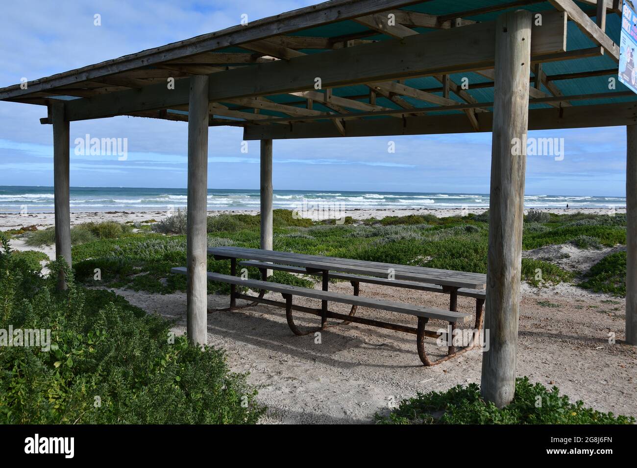 picnic table overlooking south beach port denison western australia ...
