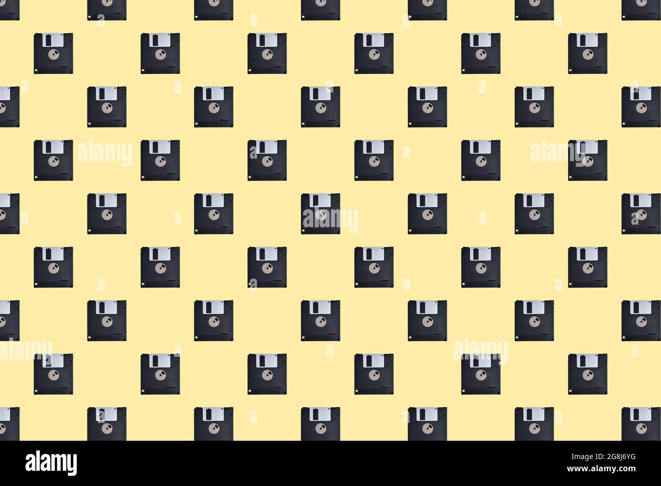 Floppy diskette on yellow background. Seamless pattern. Vintage and ...