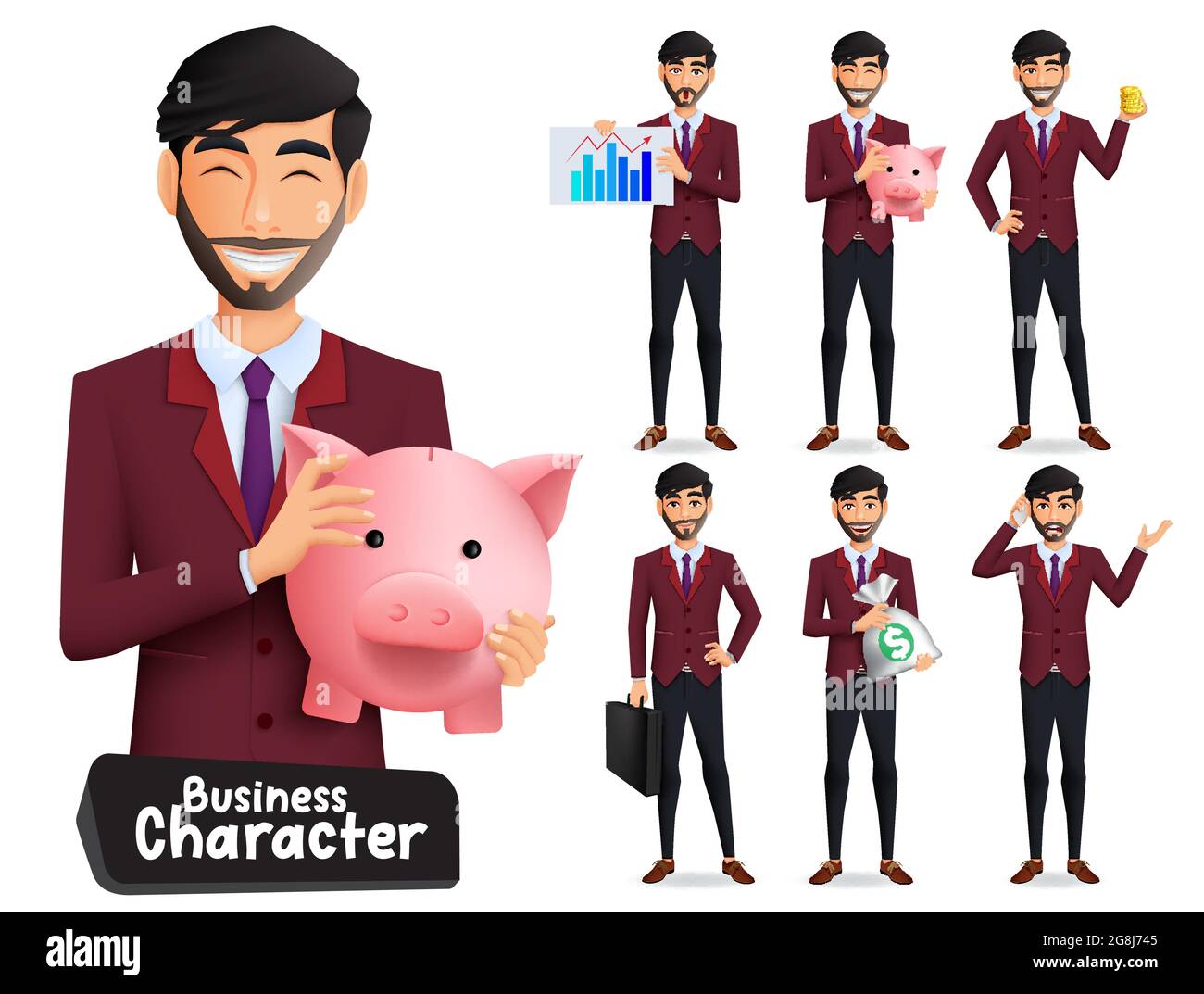 Businessman characters vector set. Business male manager character with ...