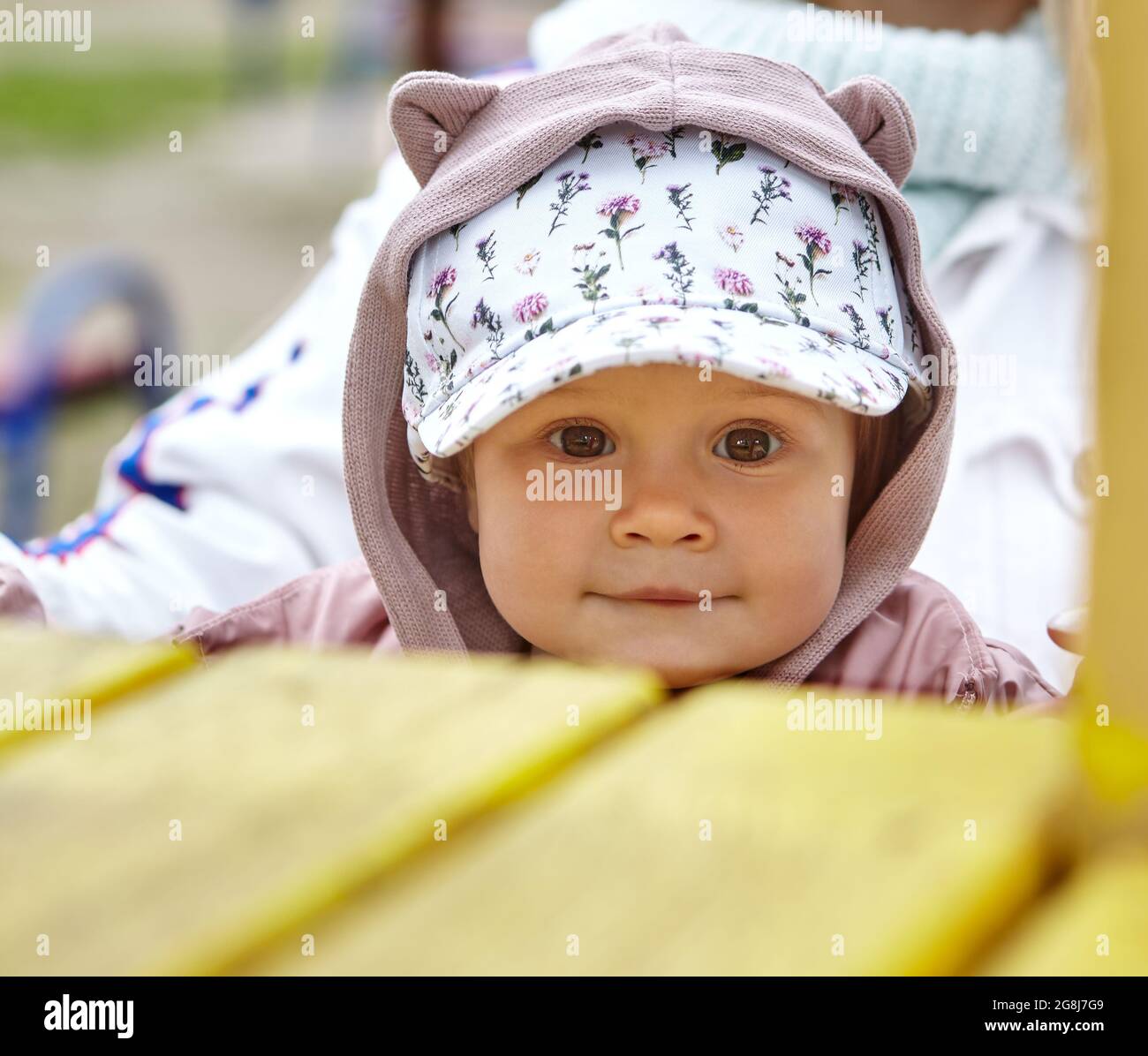 Child playing on outdoor playground. Healthy activity for children ...