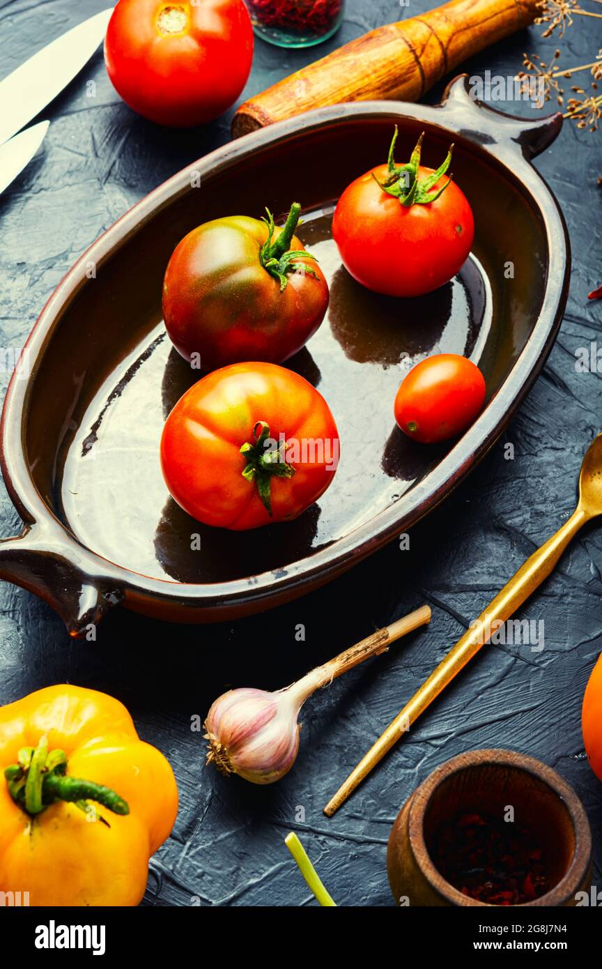 Salted fresh tomatoes.Cooking process,canned tomatoes.Pickled ...