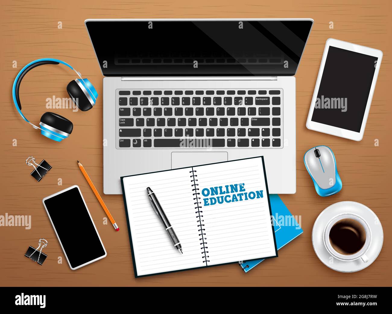 Online education vector design. Online education text with laptop ...