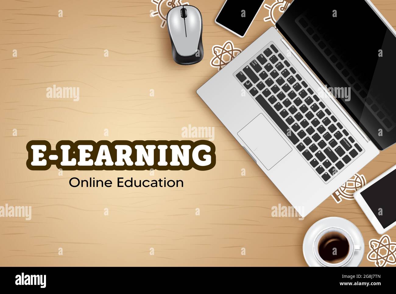 E-learning online education vector design. Online education text with ...