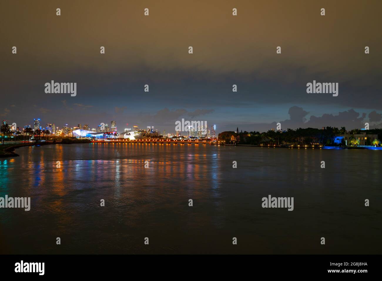 Miami city night skyline. Miami cityscape at night Stock Photo - Alamy
