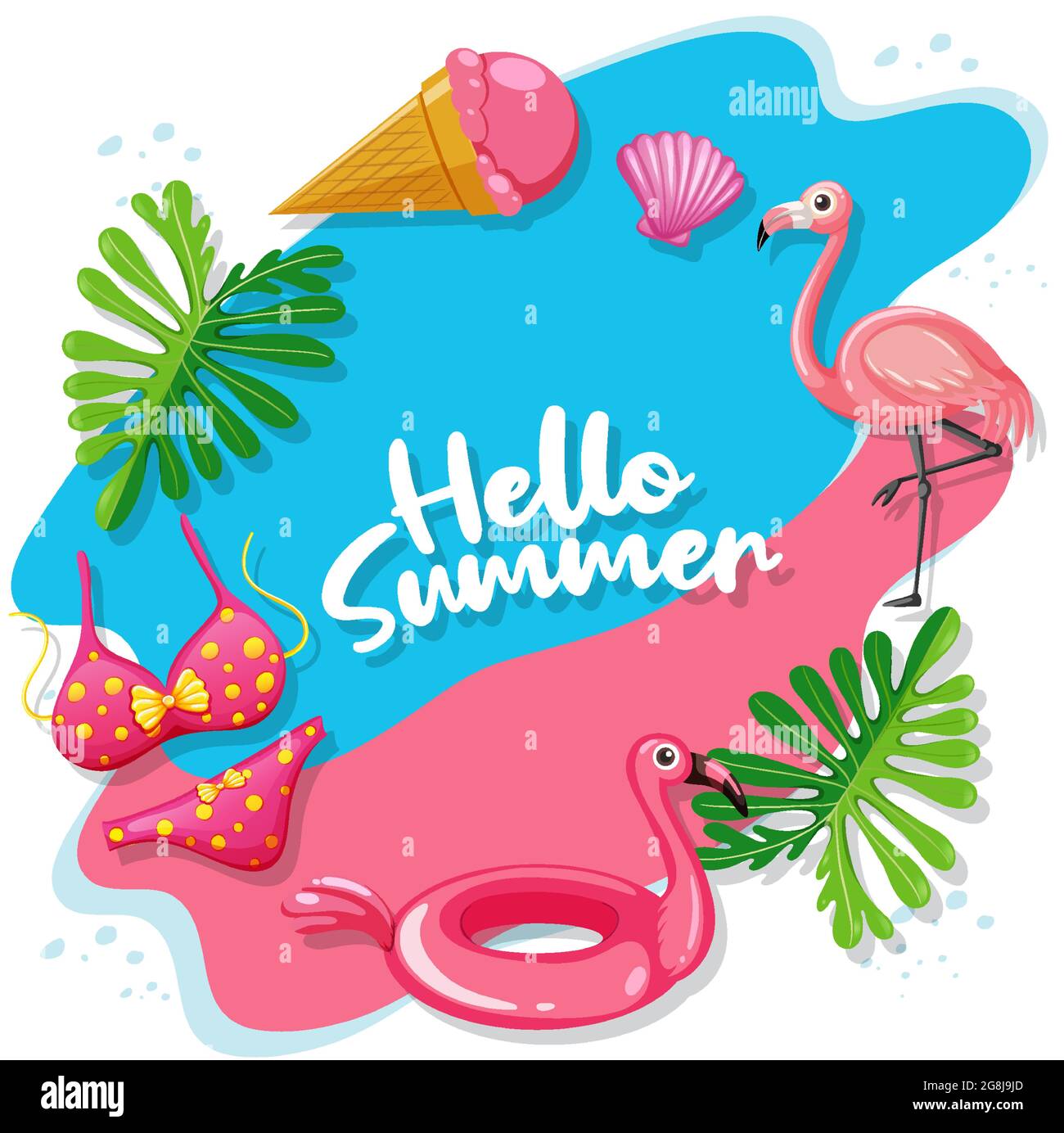 Hello Summer logo banner with beach items illustration Stock Vector ...