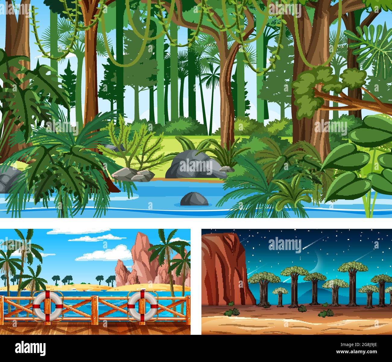 Set of different nature horizontal scenes illustration Stock Vector ...