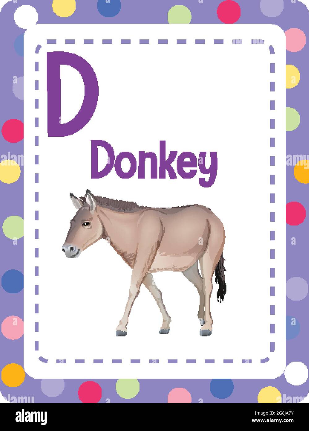 Alphabet flashcard with letter D for Donkey illustration Stock Vector ...