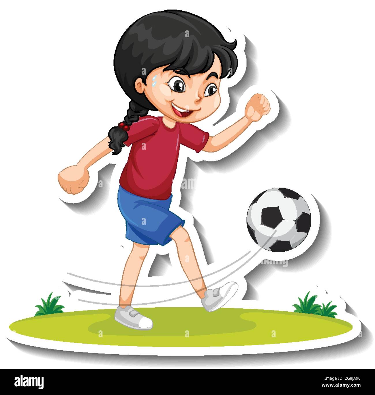 Cartoon character sticker with a girl playing football illustration ...