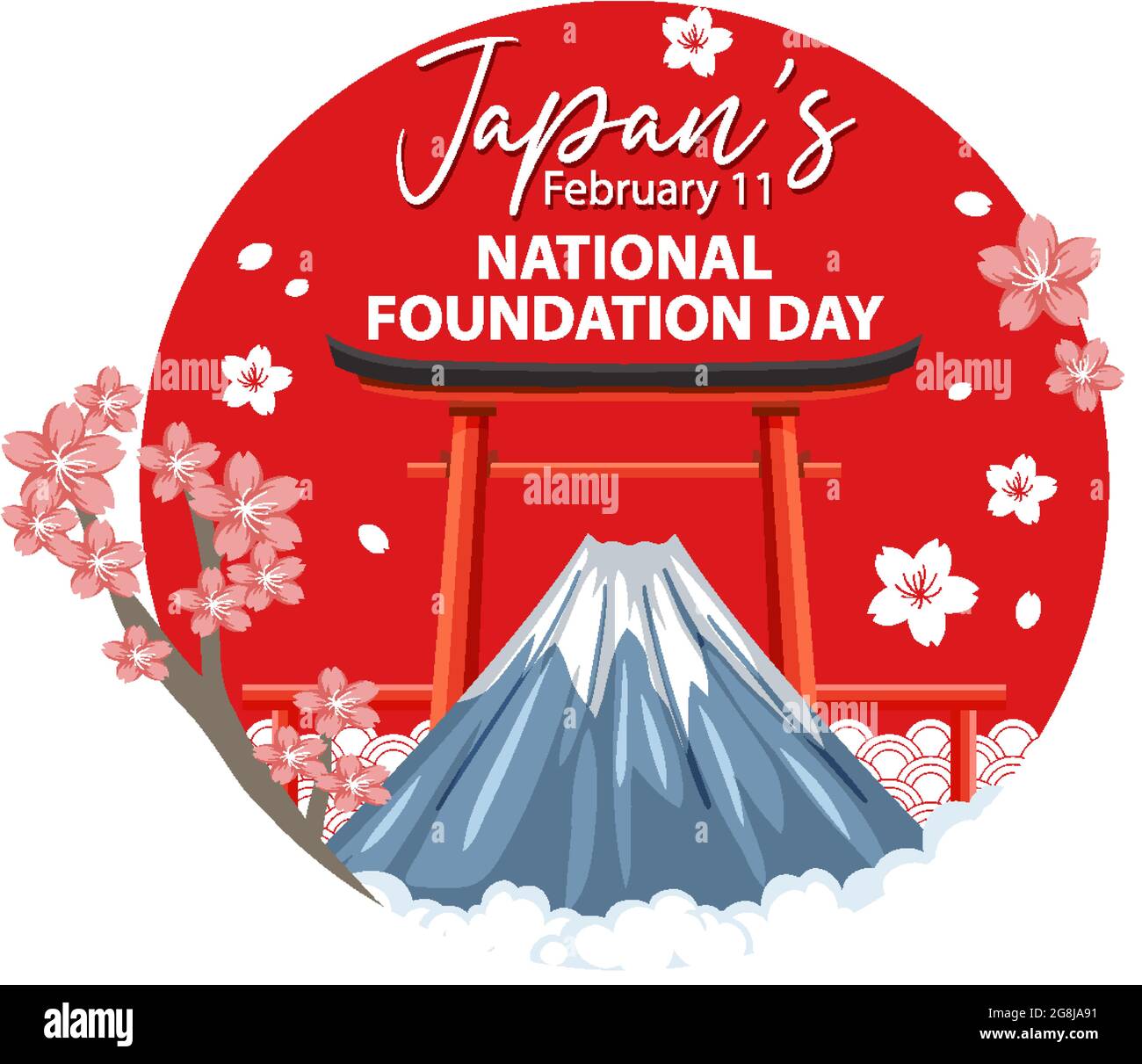 Japan's National Foundation Day banner with Mount Fuji and Torii Gate ...