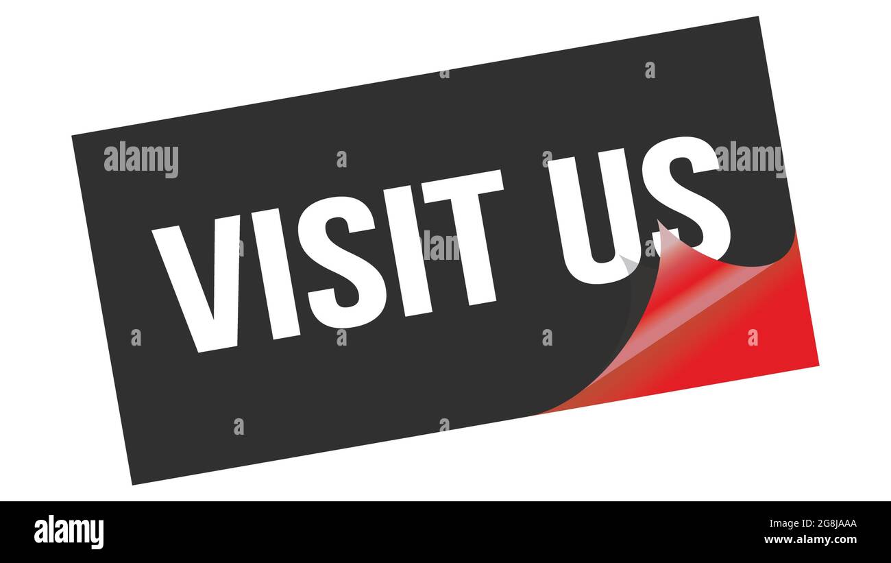 VISIT US text written on black red sticker stamp Stock Photo - Alamy