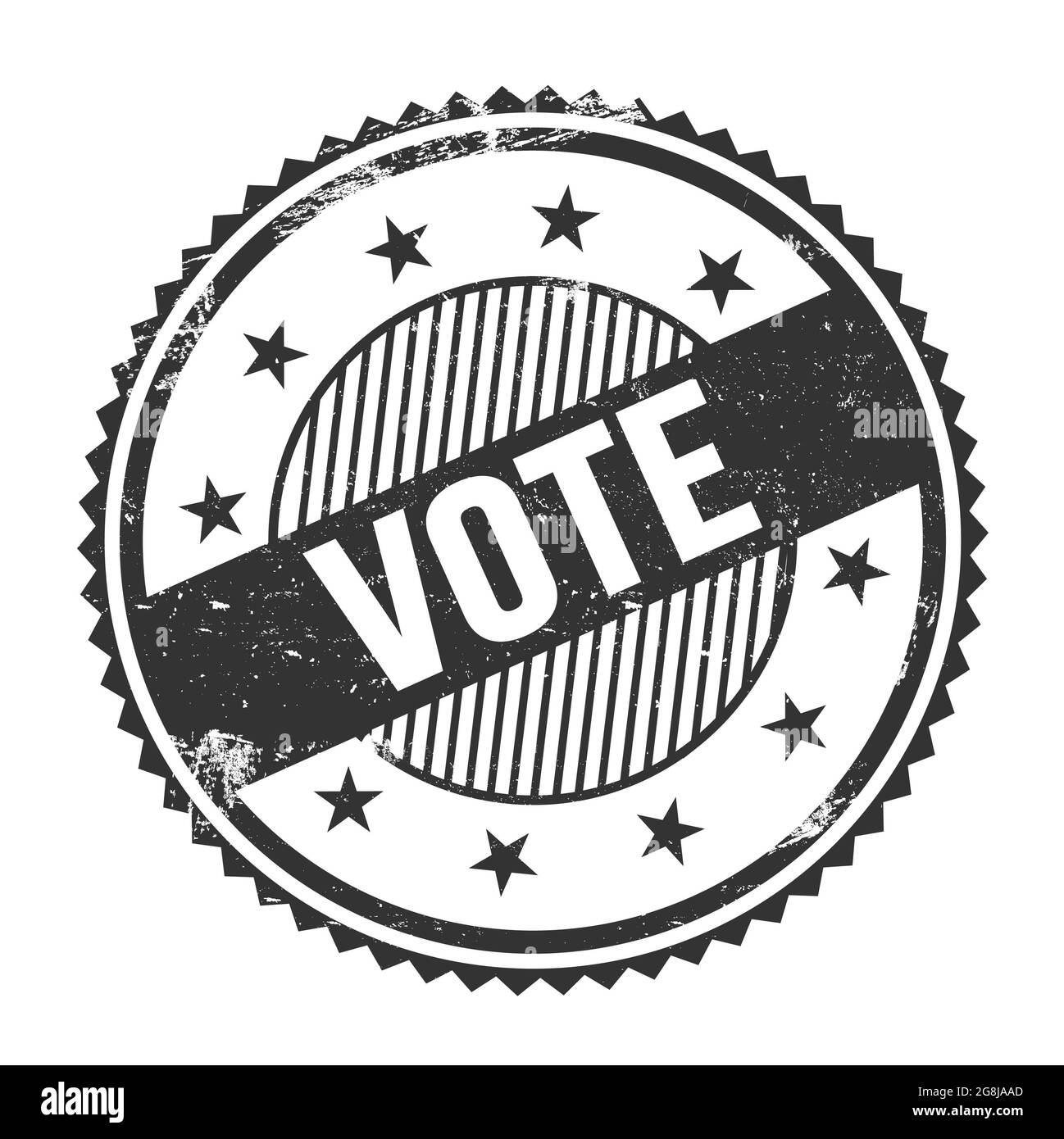 VOTE text written on black grungy zig zag borders round stamp Stock ...