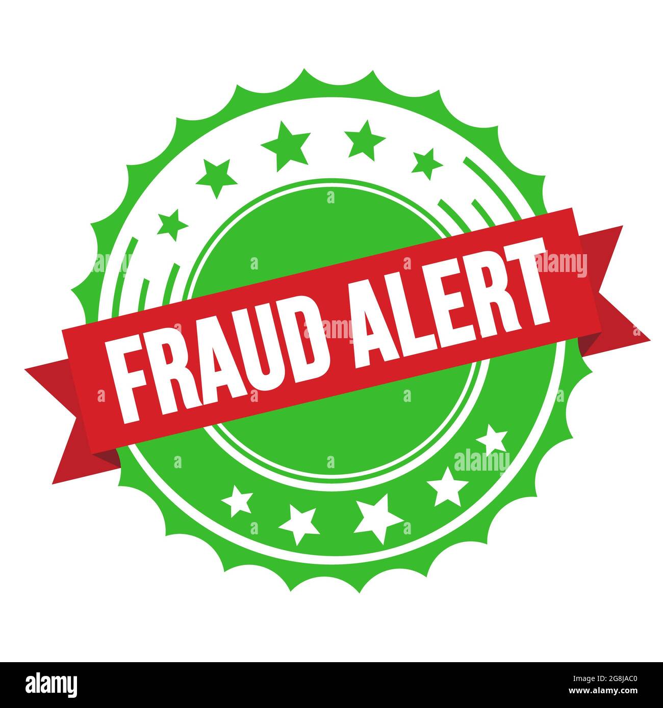 FRAUD ALERT text on red green ribbon badge stamp Stock Photo - Alamy