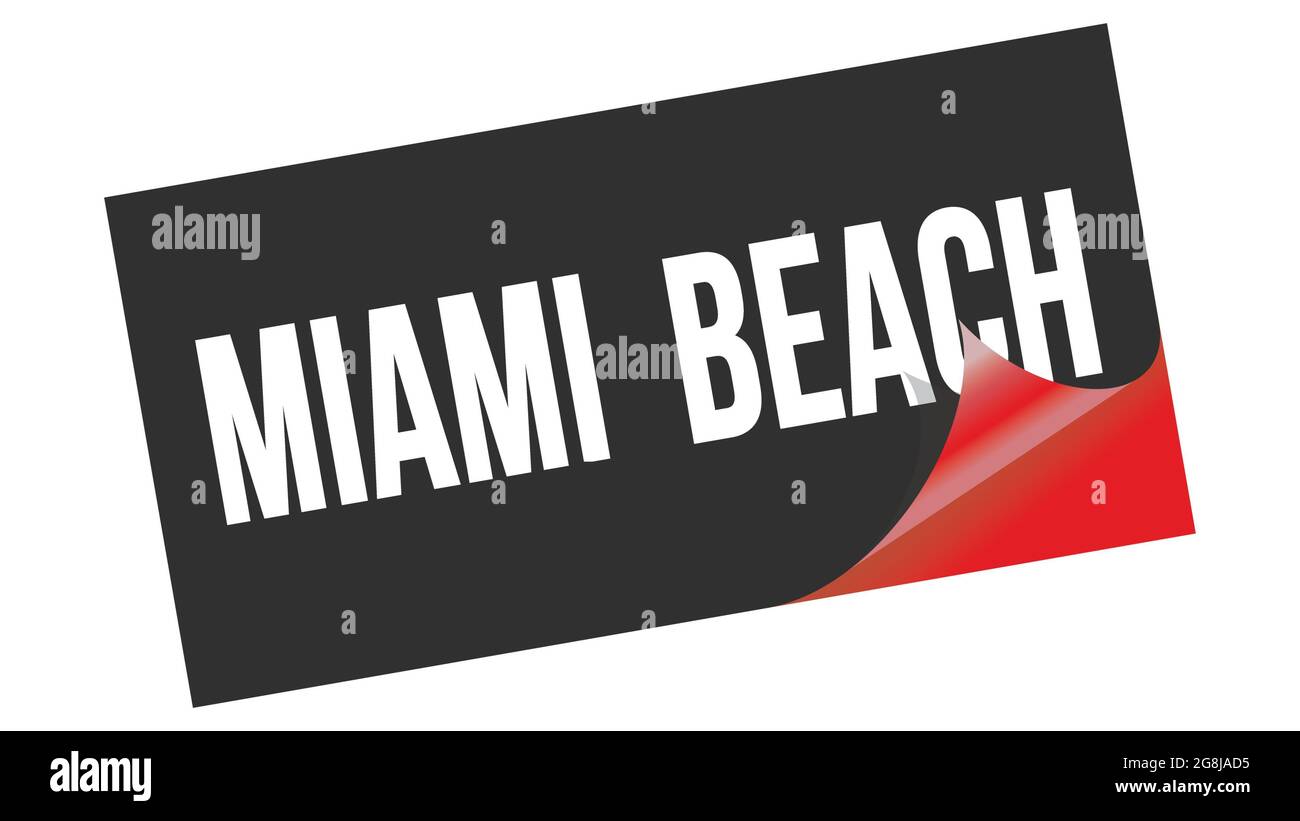 MIAMI BEACH text written on black red sticker stamp Stock Photo - Alamy