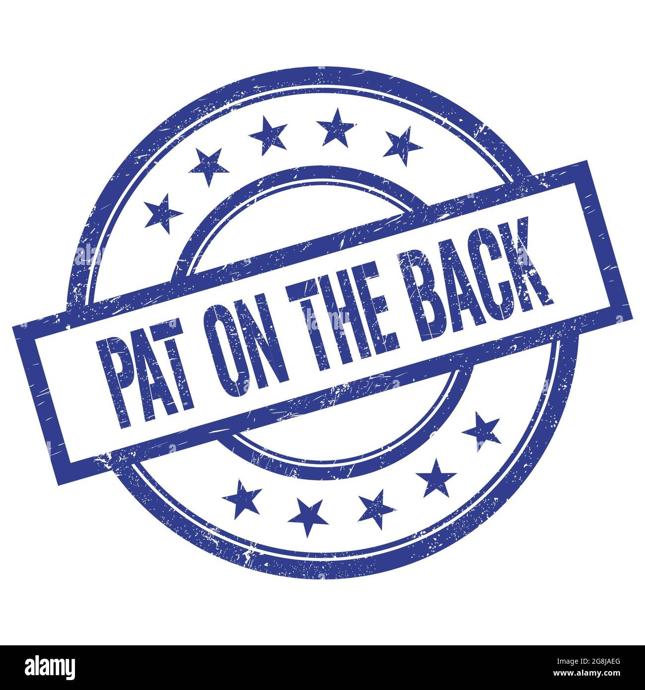 PAT ON THE BACK text written on blue round vintage rubber stamp Stock ...