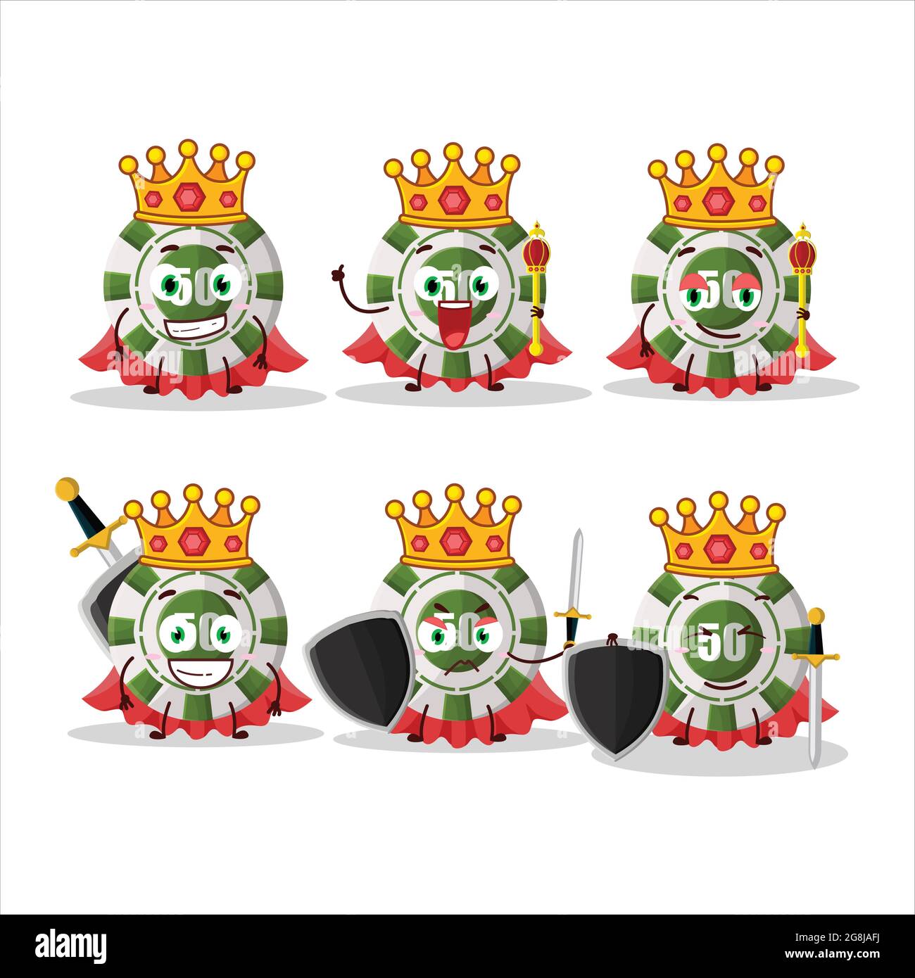 A Charismatic King 50 dollar casino chip cartoon character wearing a ...