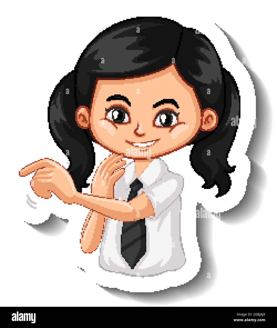 A sticker template with portrait of a student girl in school uniform ...