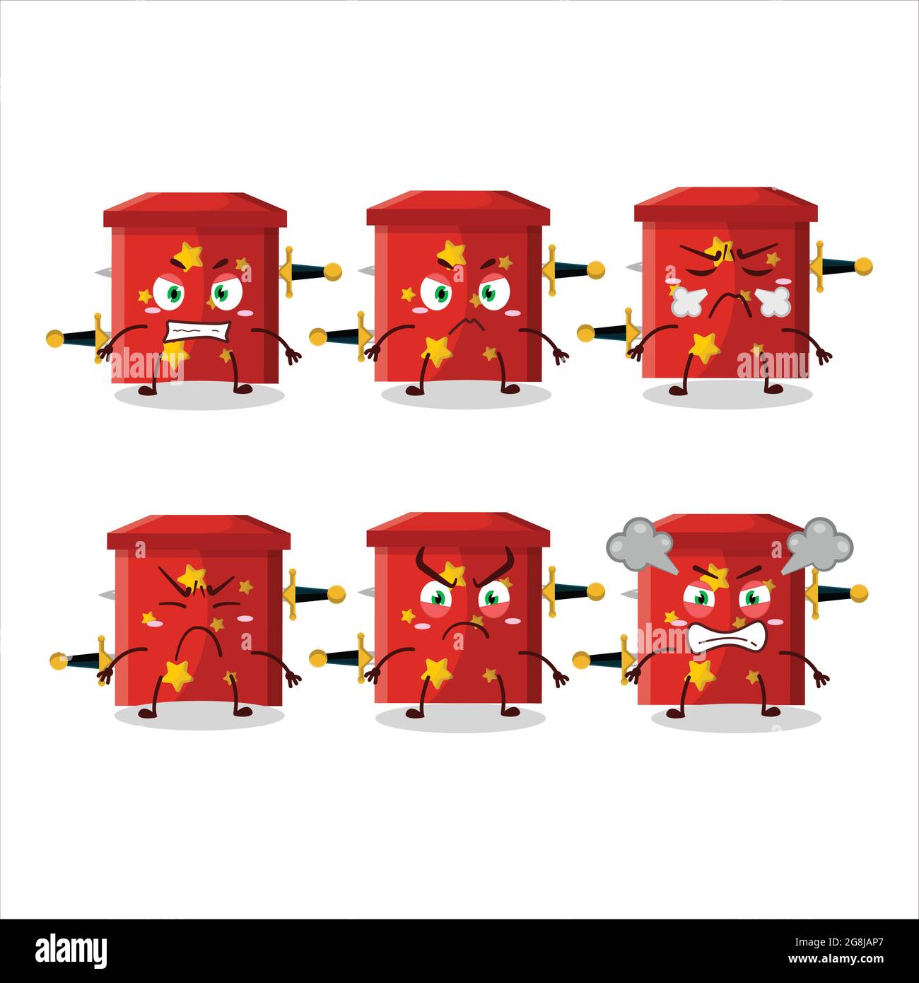 Magic box fantasy cartoon character with various angry expressions ...
