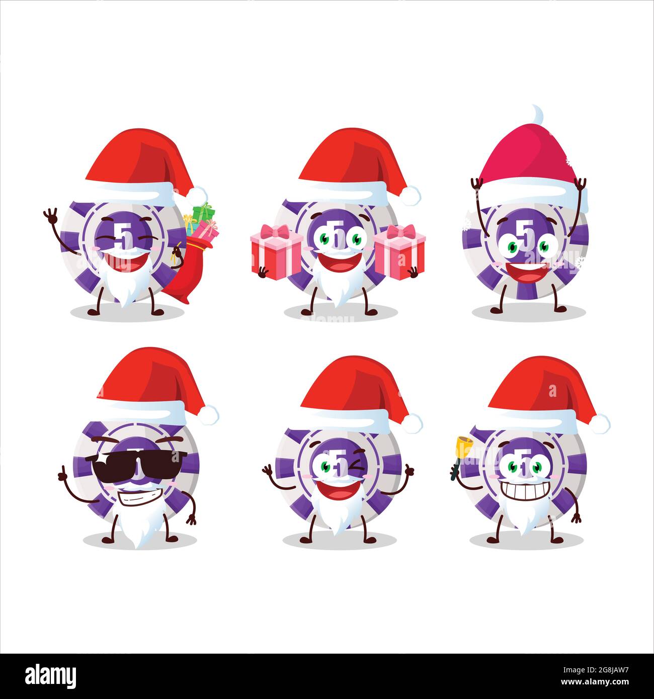 Santa Claus emoticons with 5 dollar casino chip cartoon character ...
